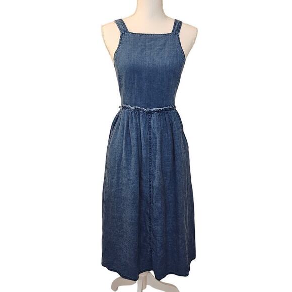 Wilfred | Dresses | Wilfred Blue Linen Chambray Midi Cottage Sun Dress ...